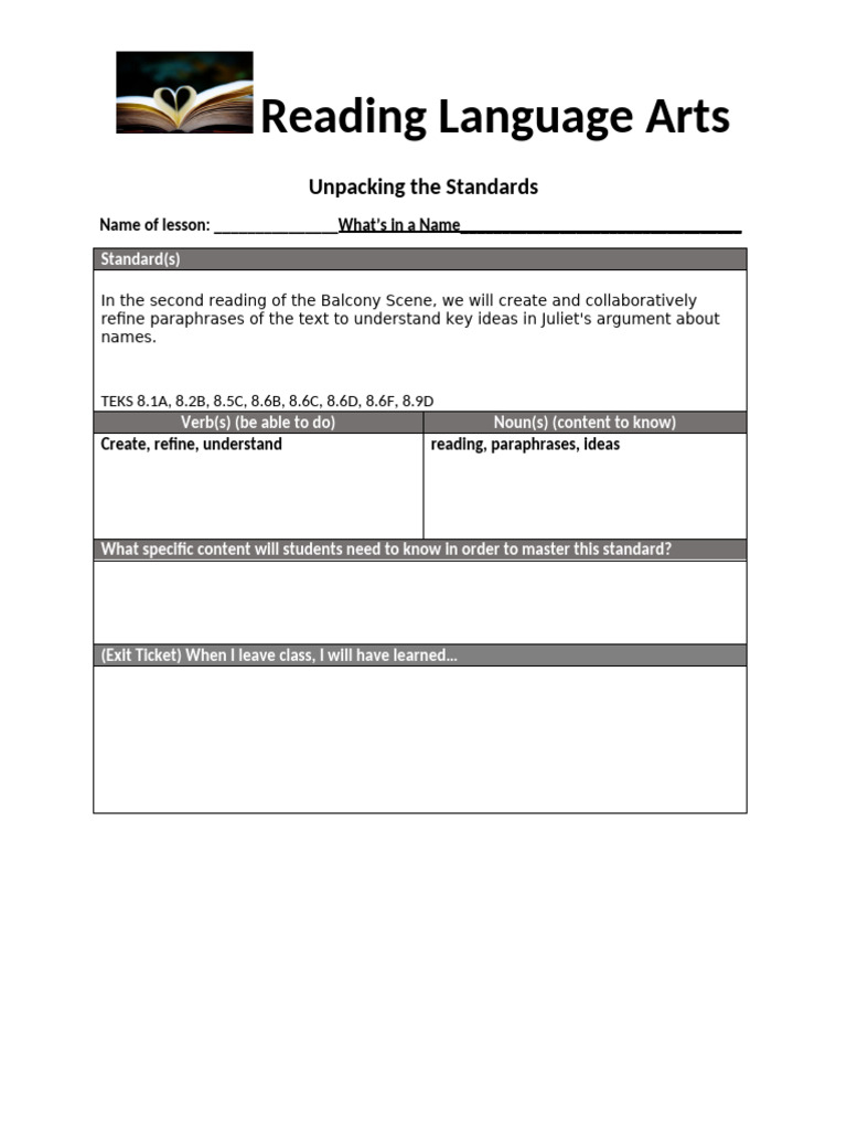 Reading Language Arts: Unpacking The Standards | PDF