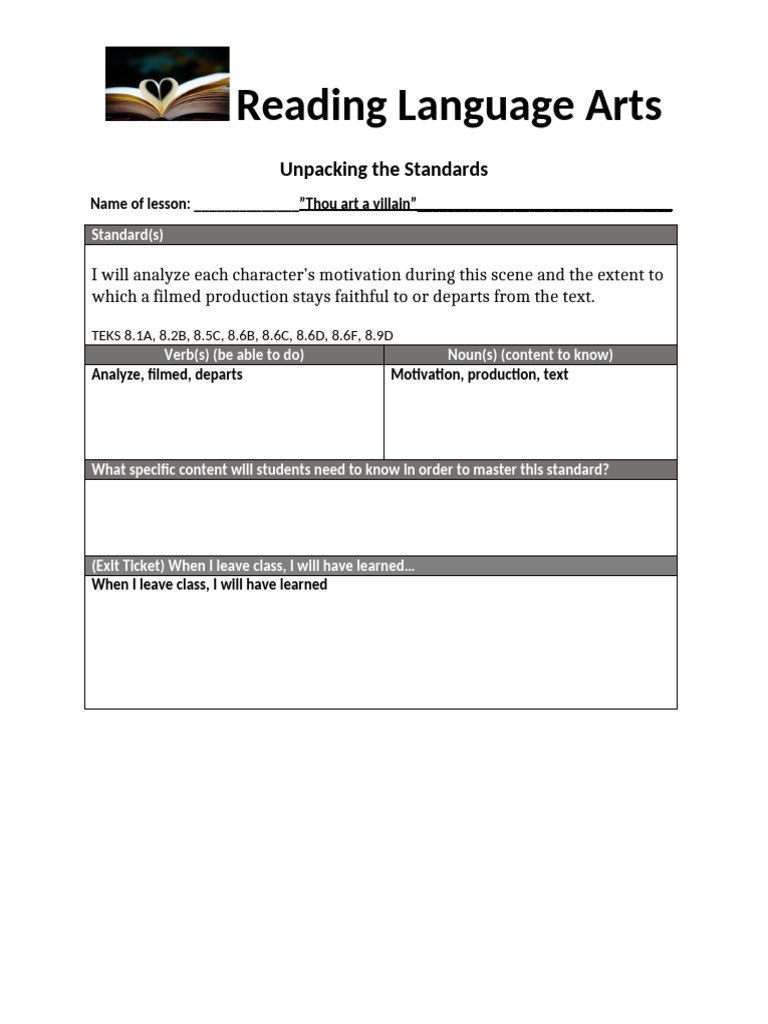 Reading Language Arts: Unpacking The Standards | PDF