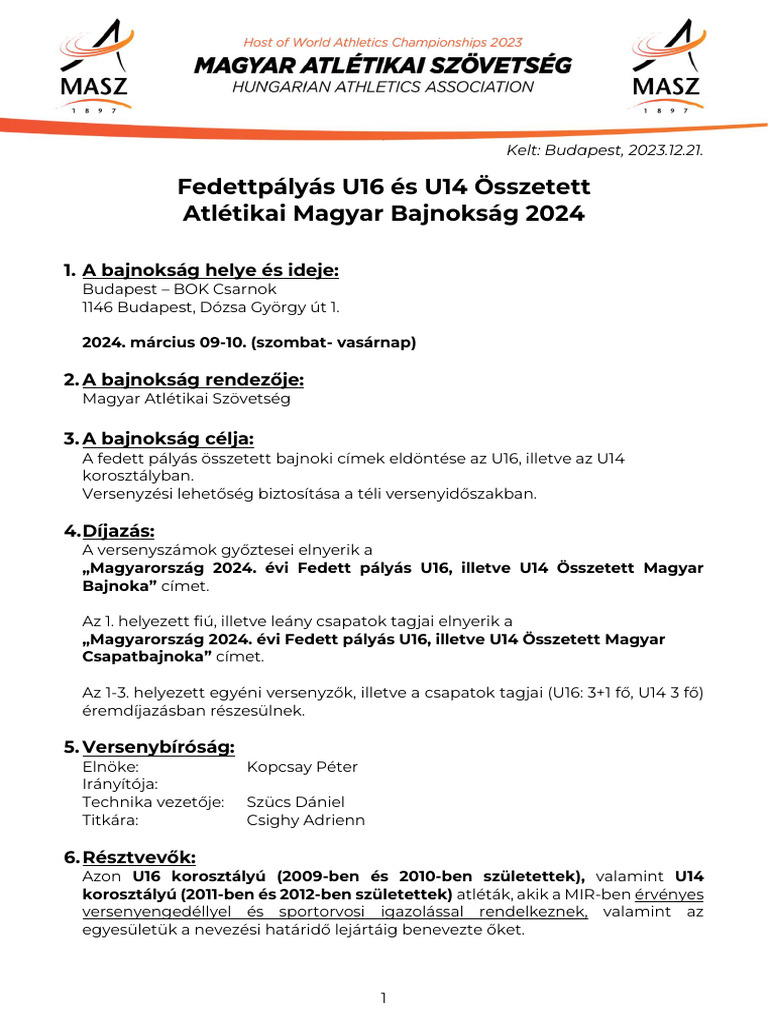 Atlétika Verseny MASZ - Hu Március 9-10 | PDF
