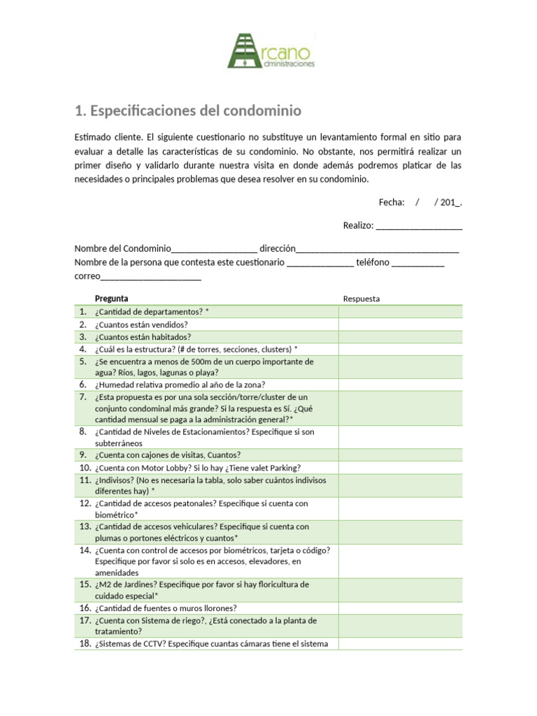 Cuestionario de Levantamiento Condominios Verticales en Blanco | PDF | Cuestionario