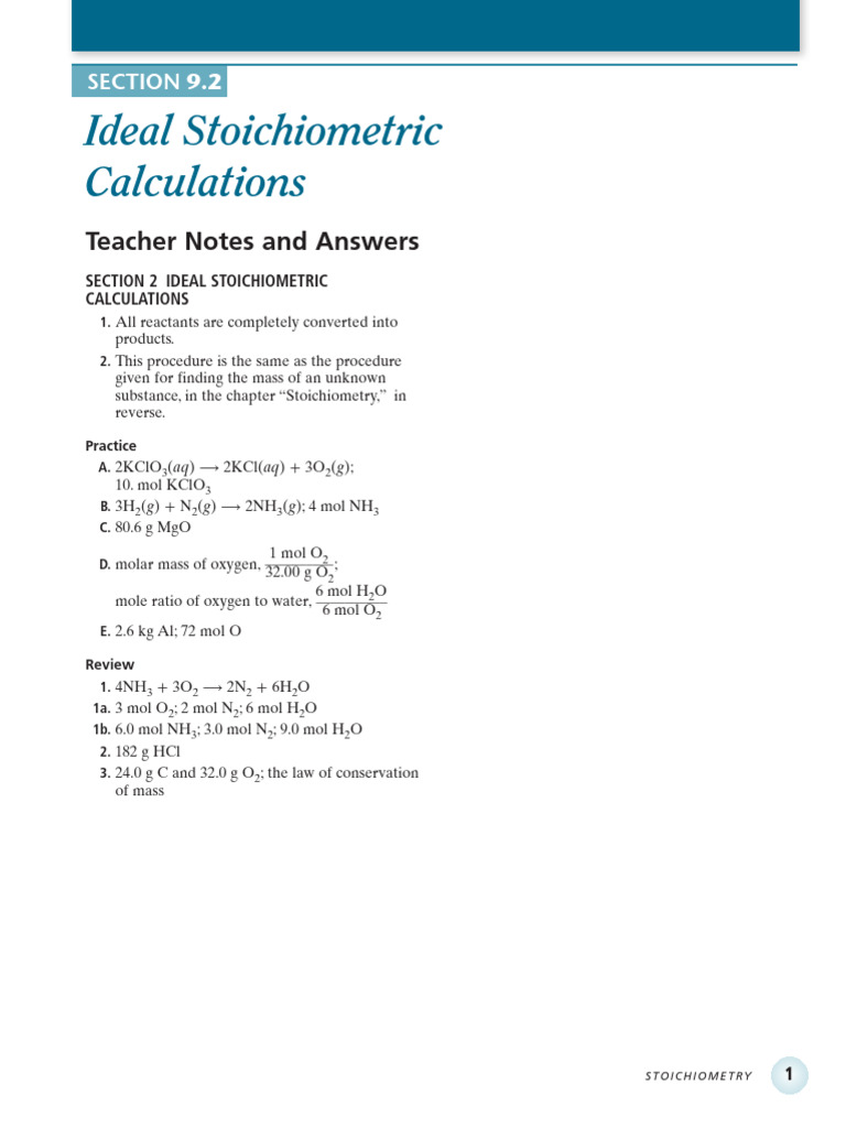Ideal Stoichiometric Calculations Guide | PDF | Mole (Unit) | Stoichiometry