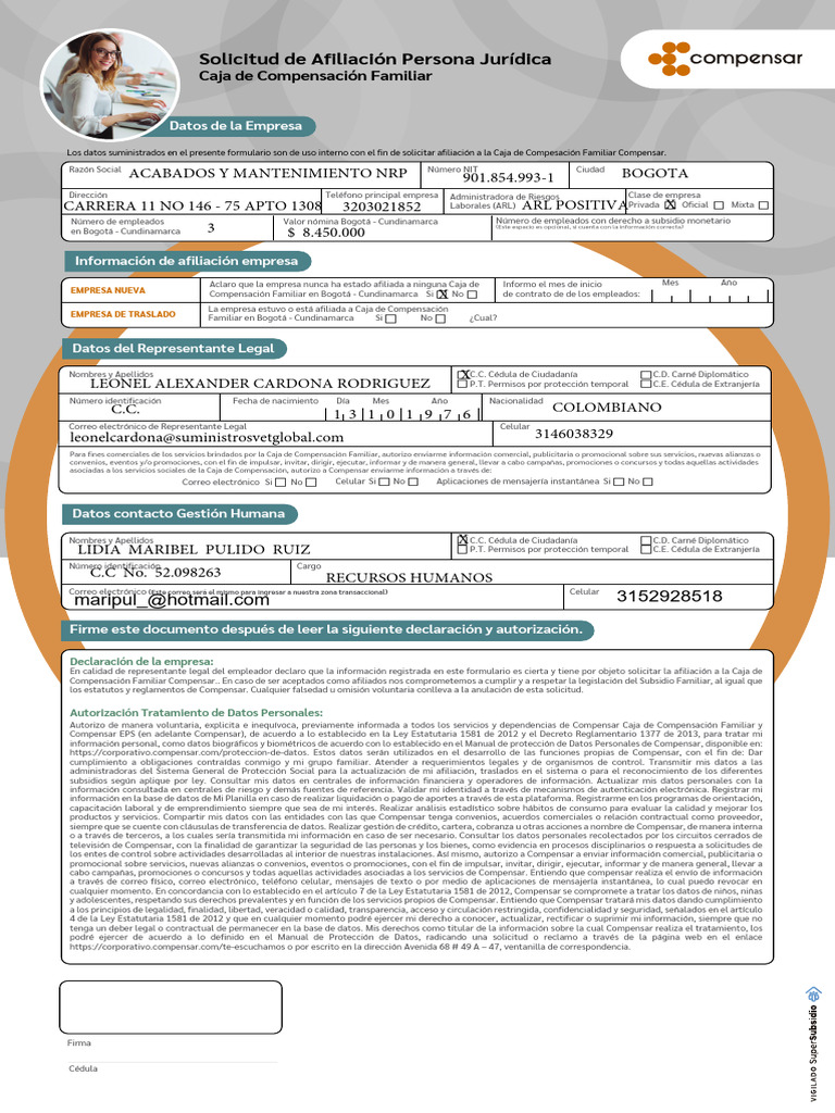 Formulario Caja Compensar | PDF | Información | Correo