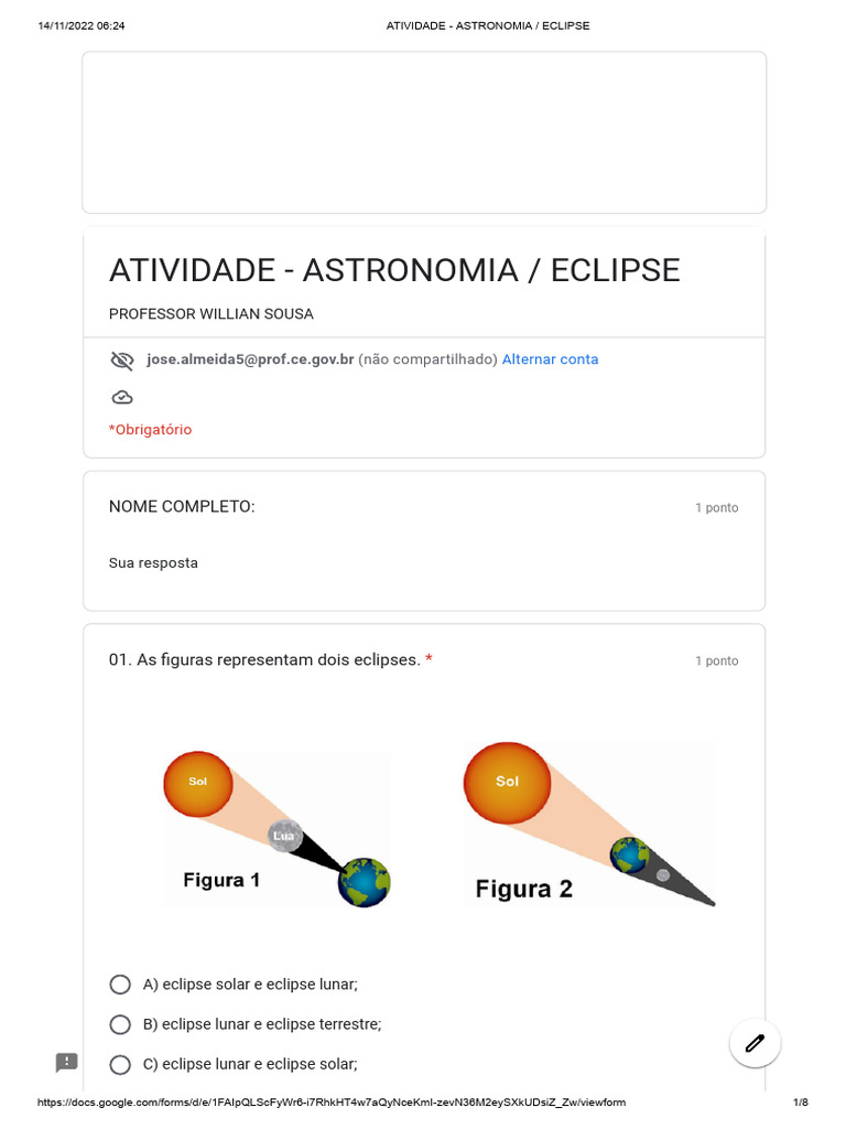 ATIVIDADE - ASTRONOMIA _ ECLIPSE | PDF | Eclipse | Lua