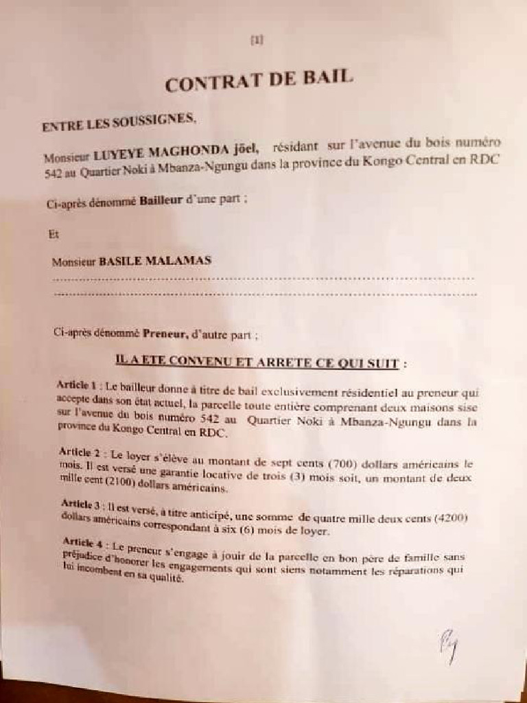 Contrat de bail résidentiel RDC | PDF | Loi commune | Droit des obligations