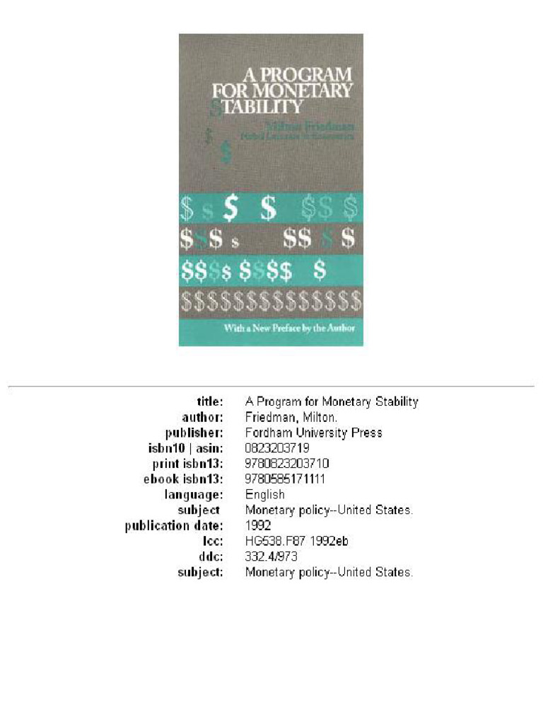 Monetary Policy Solutions by Milton Friedman | PDF | Inflation | Money