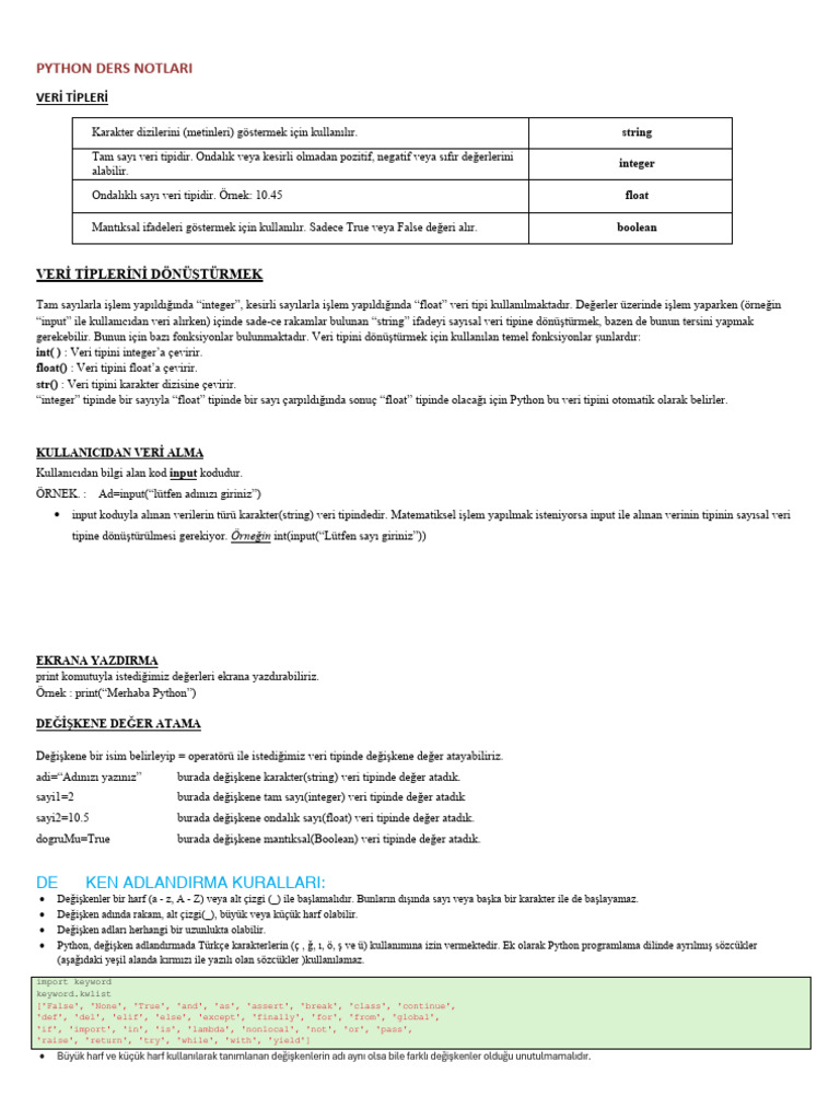 Python Ders Notlari 3 | PDF
