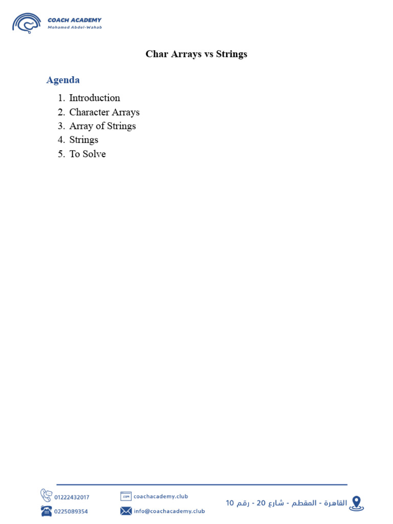 Week 5_ Char Arrays vs Strings | PDF | String (Computer Science) | Software Engineering