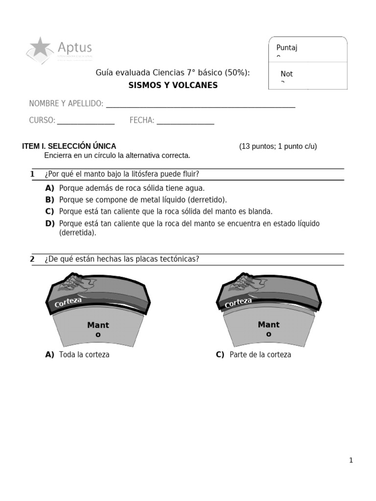Guía Evaluada - 7mo | PDF | Placas tectónicas | Temblores
