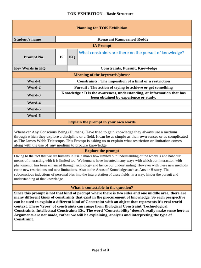 TOK Exhibition - Structure Template 2 | PDF | Knowledge | Perception