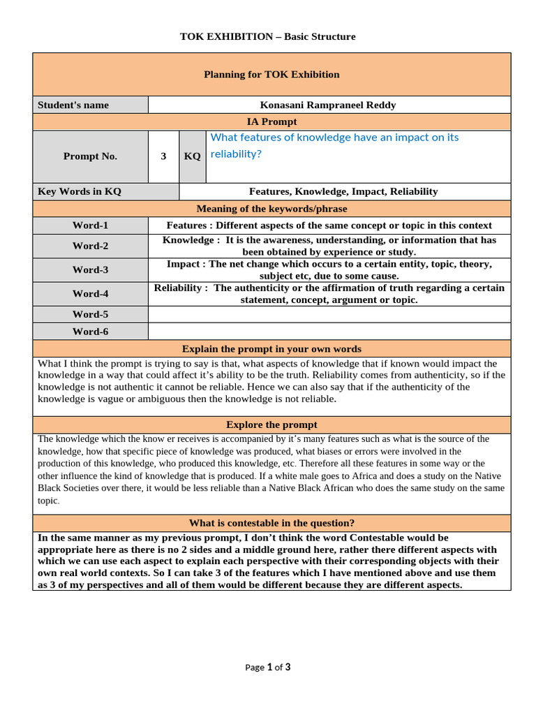 TOK Exhibition - Structure Template 1 | PDF | Knowledge | Information