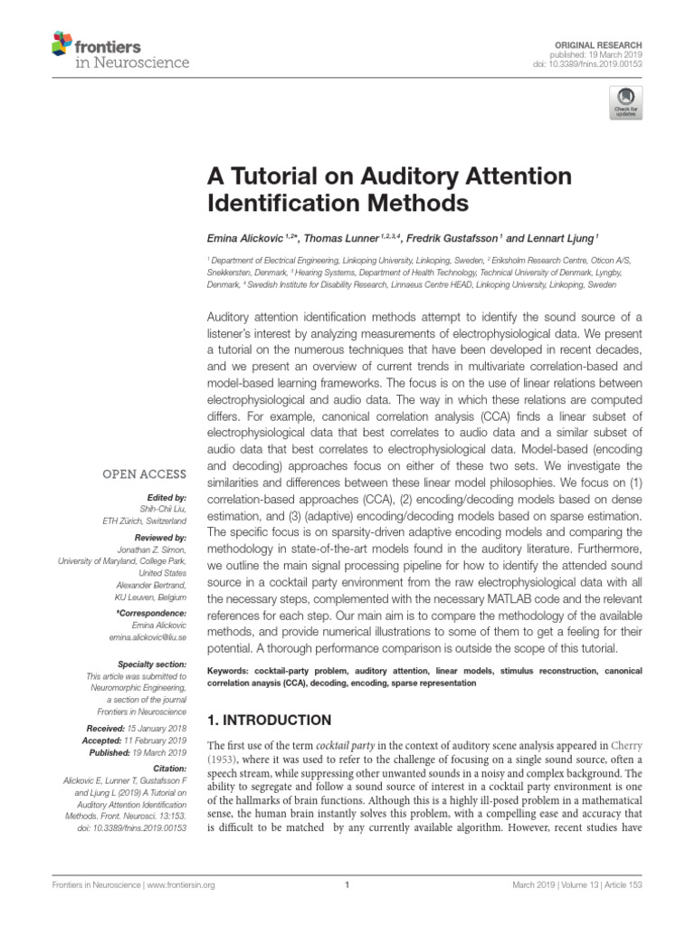 A Tutorial On Auditory Attention Identification Methods | PDF | Akaike Information Criterion ...