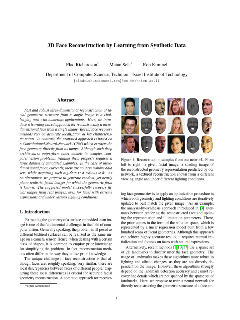 3D Face Reconstruction by Learning From Synthetic Data | PDF ...