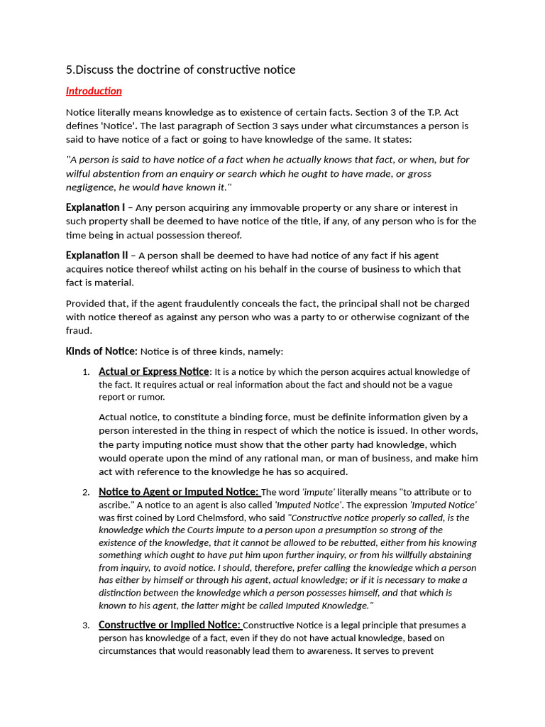 5.discuss The Doctrine of Constructive Notice | PDF | Knowledge | Justice