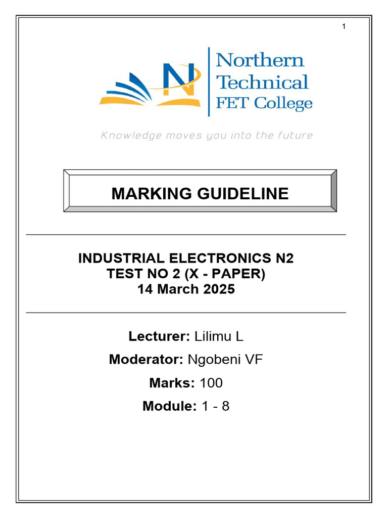 Industrial Electronics N2 Test 2 Marking Guideline | PDF | Phase (Waves ...