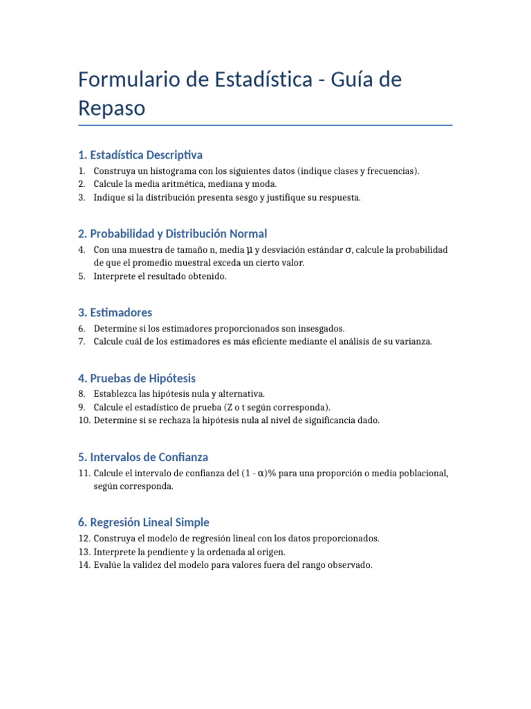 Formulario Estadistica | PDF
