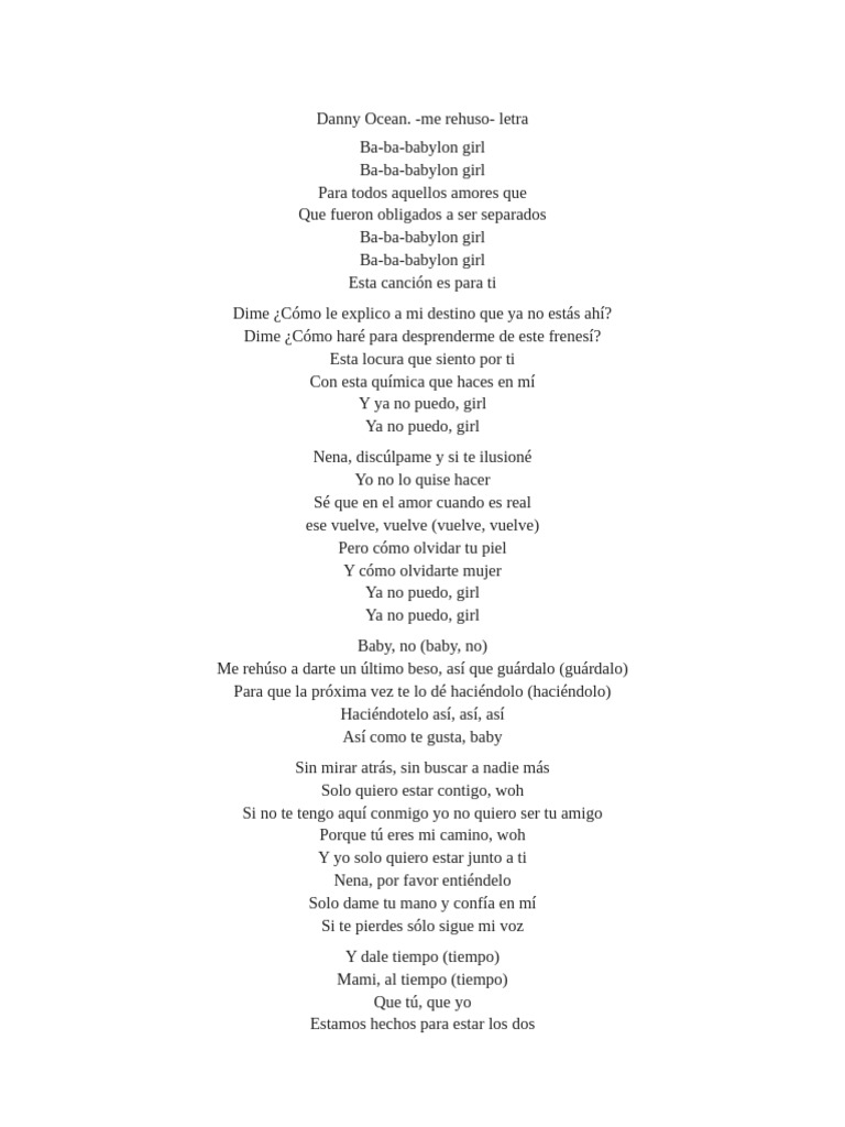 Danny Ocean. - Me Rehuso - Letra | PDF