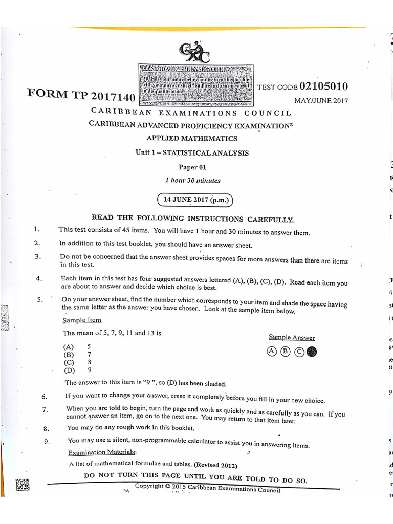 Applied Maths 2017 U1 P1 | PDF
