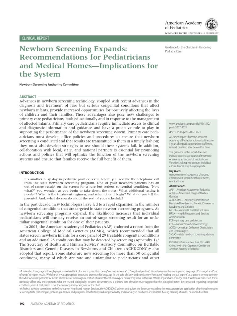 Newborn Screening Expands: Recommendations For Pediatricians and ...