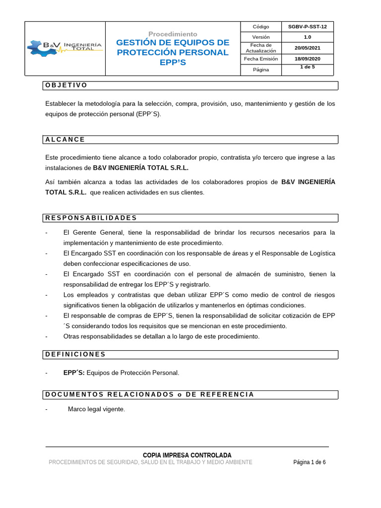 SGH-P-SST-10 - Procedimiento de Gestión de EPP S | PDF | Logística | Archivo de computadora
