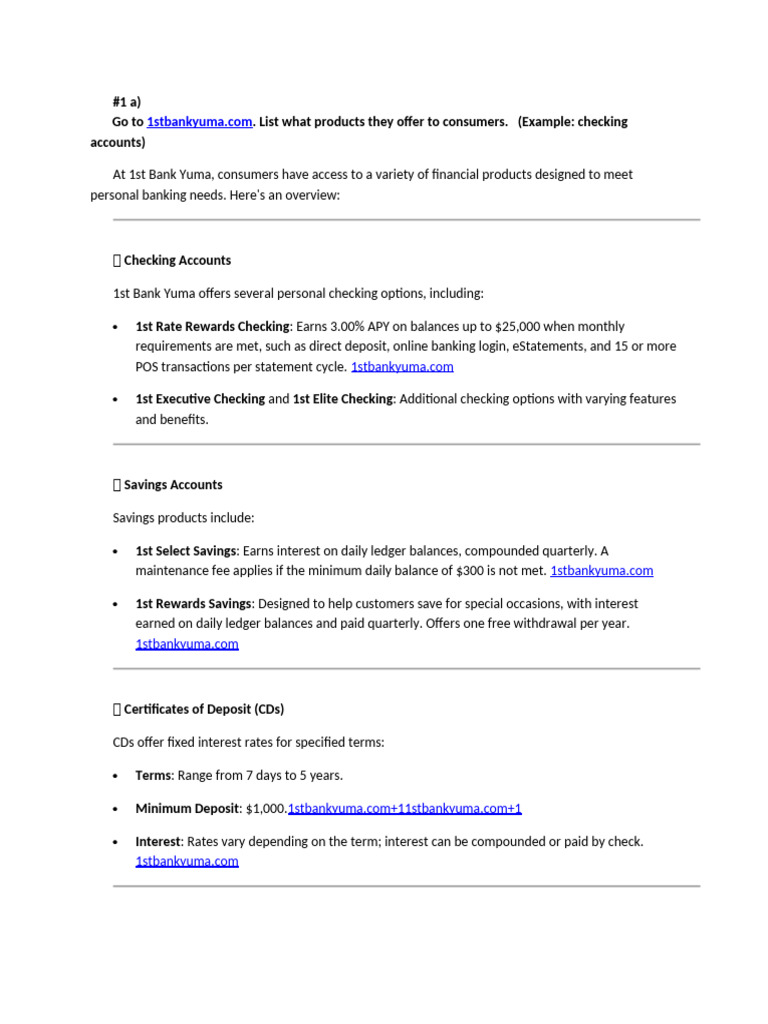 1st Bank Yuma Checking & Savings Overview | PDF | Transaction Account ...