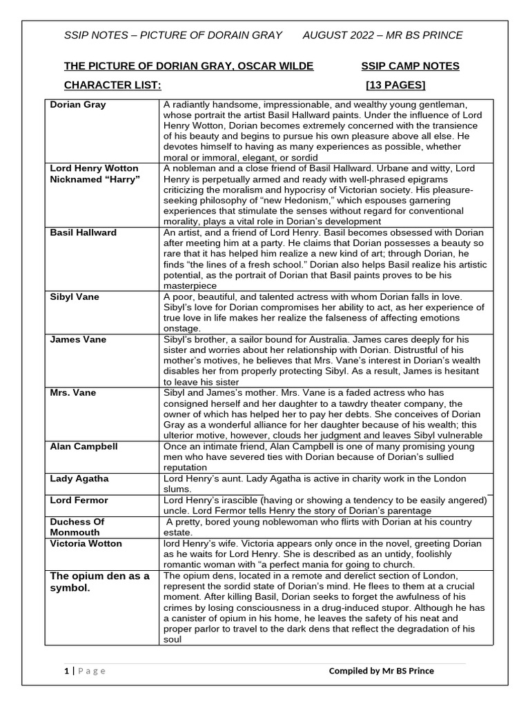 SSIP Notes on The Picture of Dorian Gray | PDF | The Picture Of Dorian ...