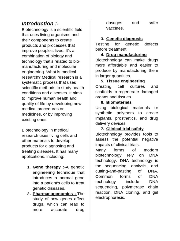 Understanding The Role of Biotechnology in Medical Research | PDF ...