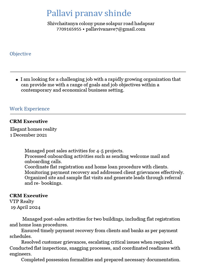 Resume Pallavi Shinde | PDF