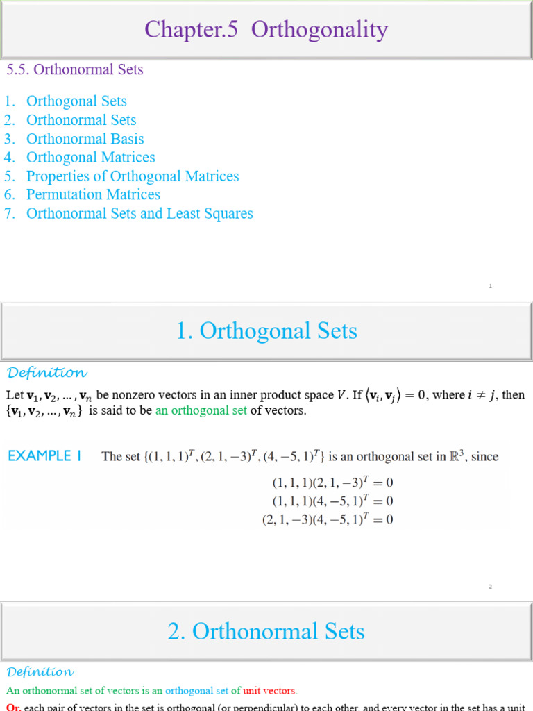 5.5 Orthonormal Sets | PDF | Matrix (Mathematics) | Basis (Linear Algebra)