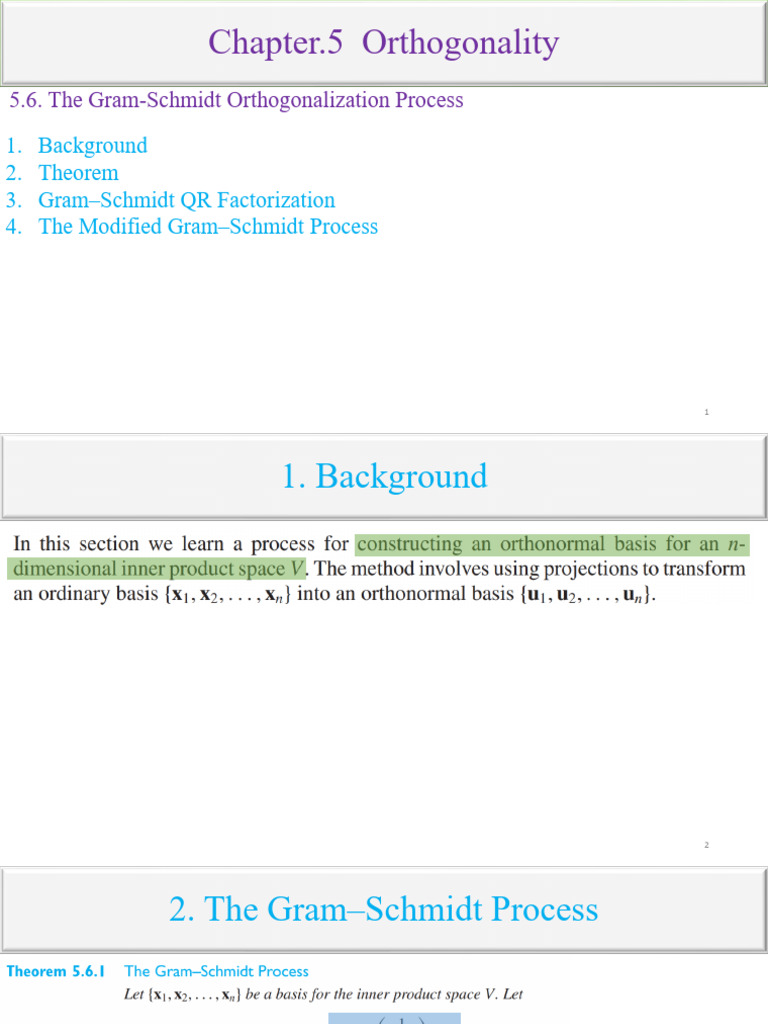 5.6 The Gram-Schmidt Orthogonalization Process | PDF | Linear Algebra | Algebra