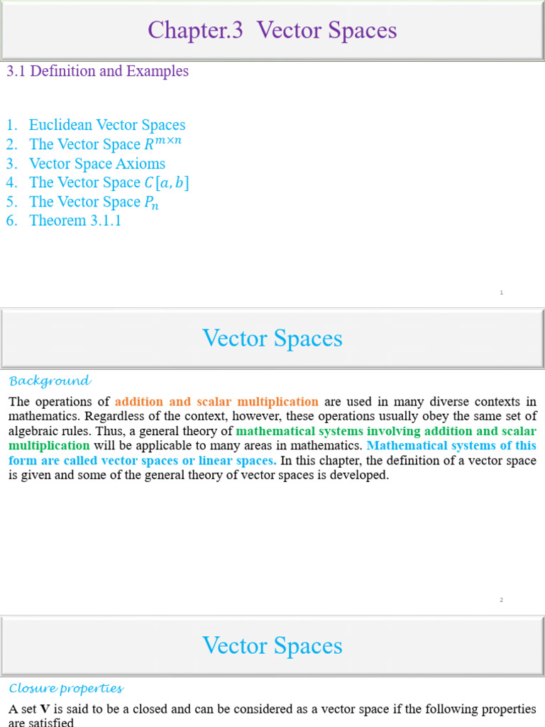 3.1 Definition and Examples of a Vector Space | PDF | Vector Space ...