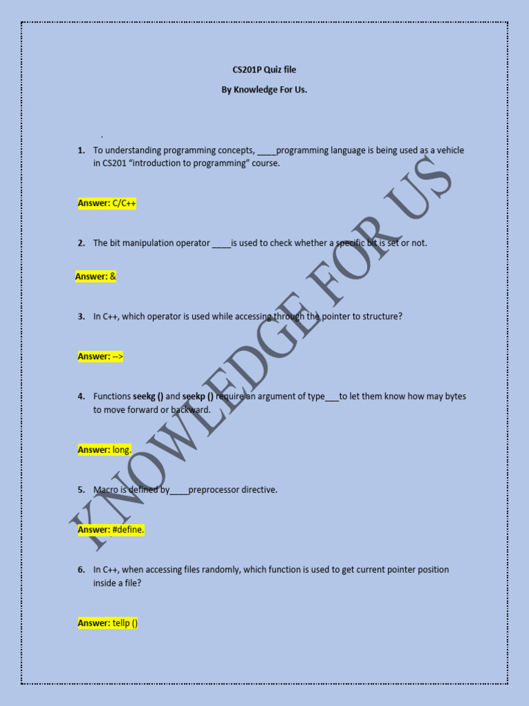 CS201P Quiz File 2022 by Knowledge for Us | PDF