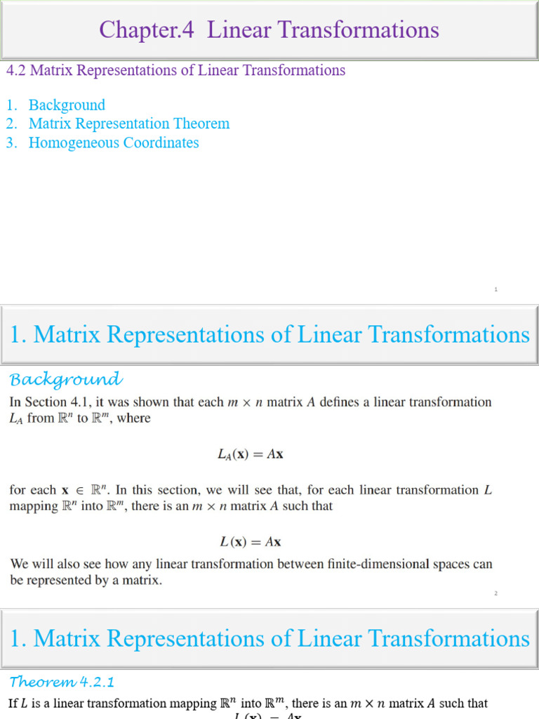 4.2 Matrix Representations of Linear Transformations | PDF | Linear Map | Matrix (Mathematics)