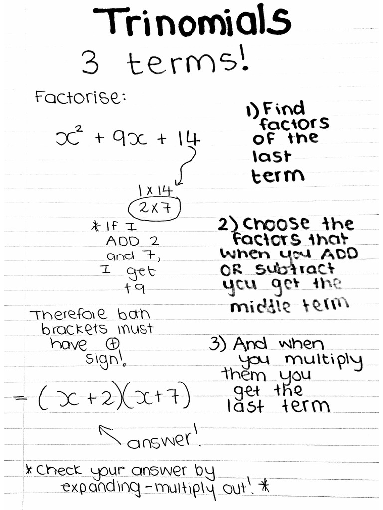 Trinomials Part 1 - Method 1 | PDF