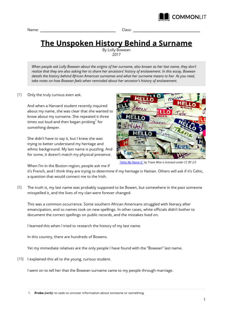 The Unspoken History Behind A Surname | PDF