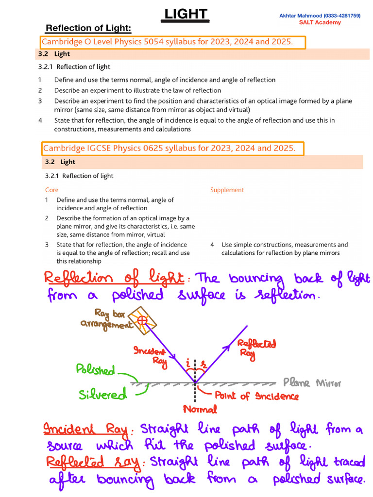 Reflection and Refraction of Light Concepts | PDF | Refraction ...