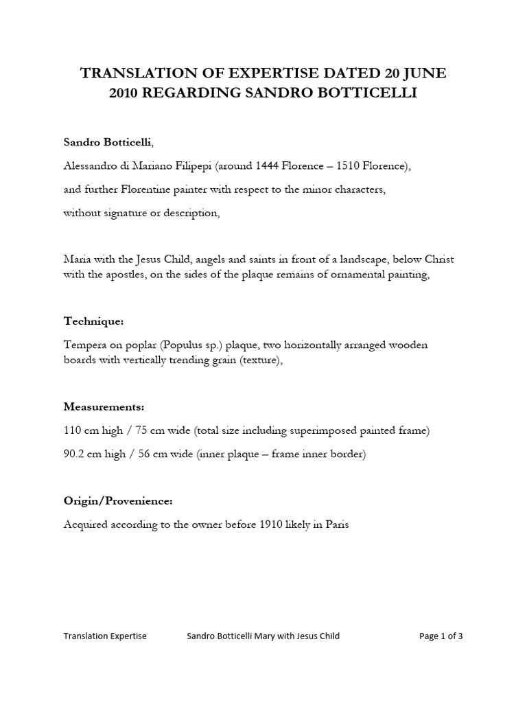 Translation Expertise Sandro Botticelli of 20 June 2010 | PDF