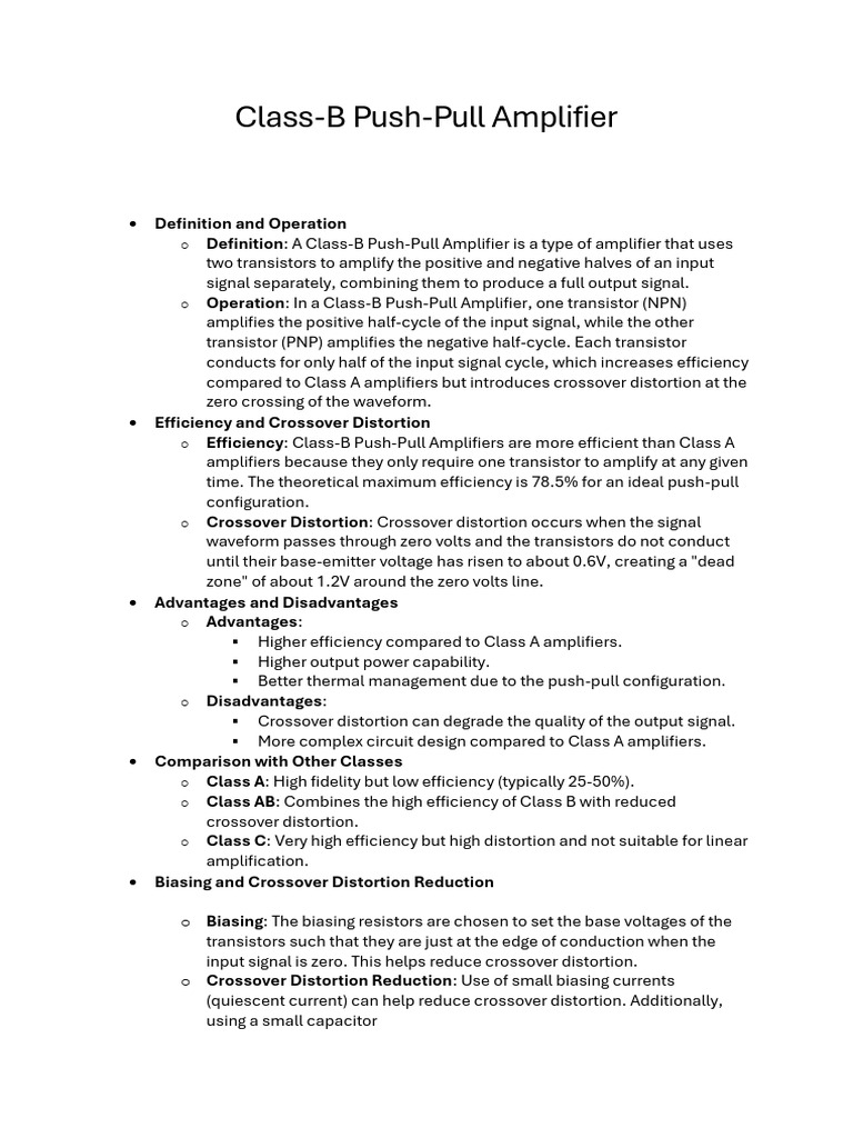 Class-B Push-Pull Amplifier | PDF | Amplifier | Distortion