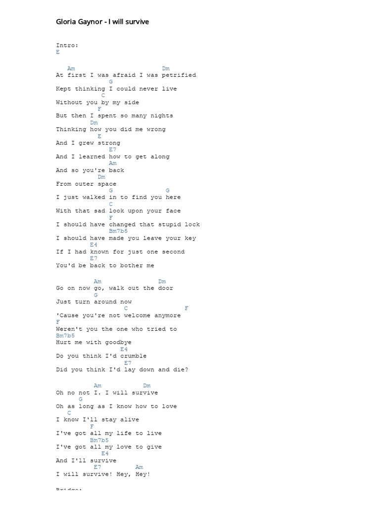 Gloria Gaynor's "I Will Survive" Lyrics | PDF