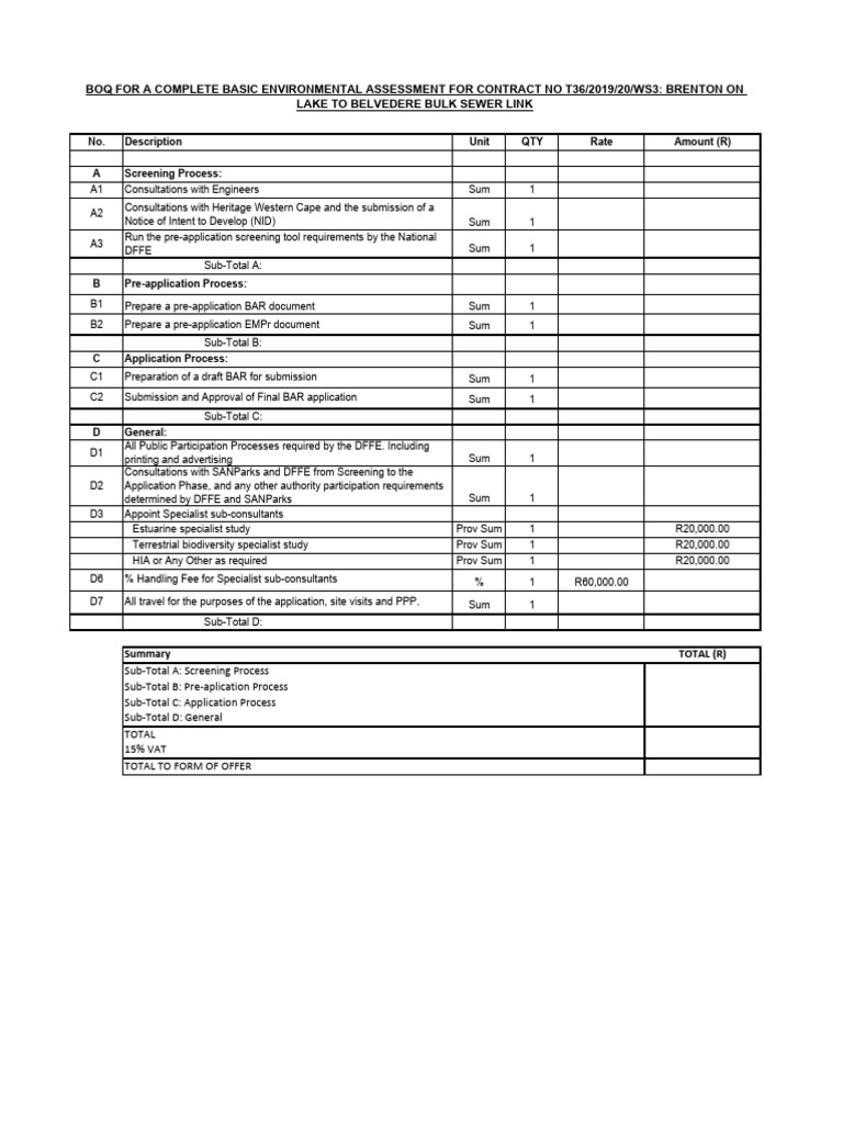Environmental Process BOQ Rev 1 | PDF