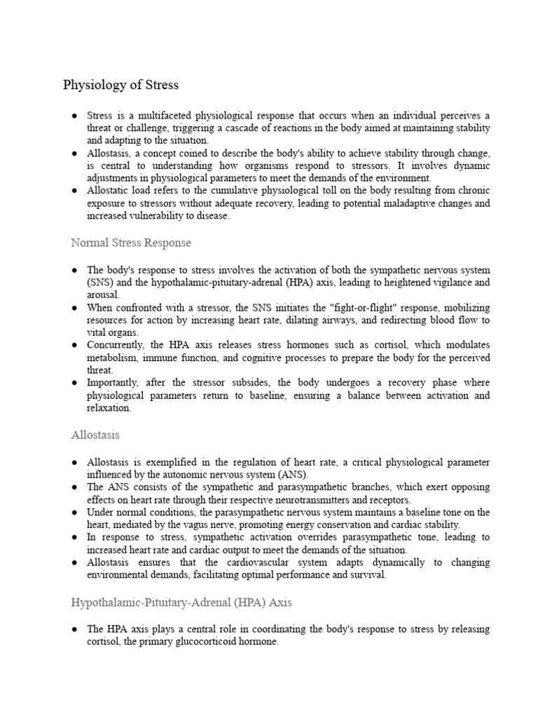 Physiology of Stress - Assignment | PDF | Stress (Biology) | Hypothalamic–Pituitary–Adrenal Axis