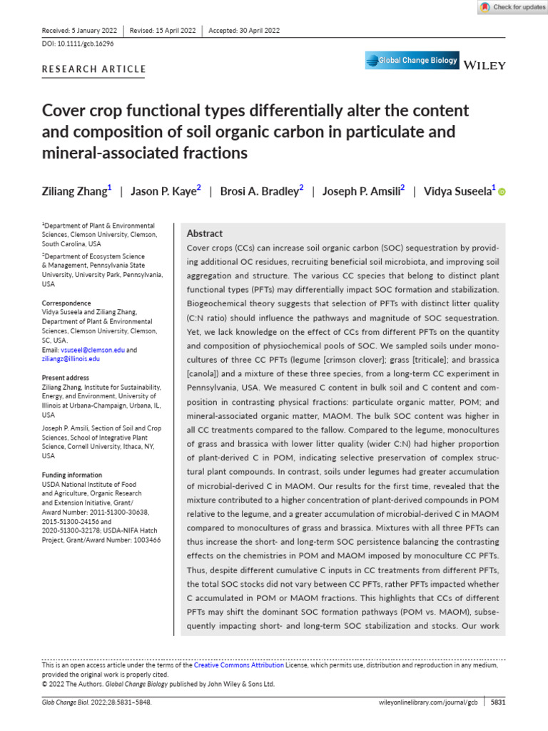 Zhang Et Al 2022 - Cover Crop Functional Types Differentially Alter The ...