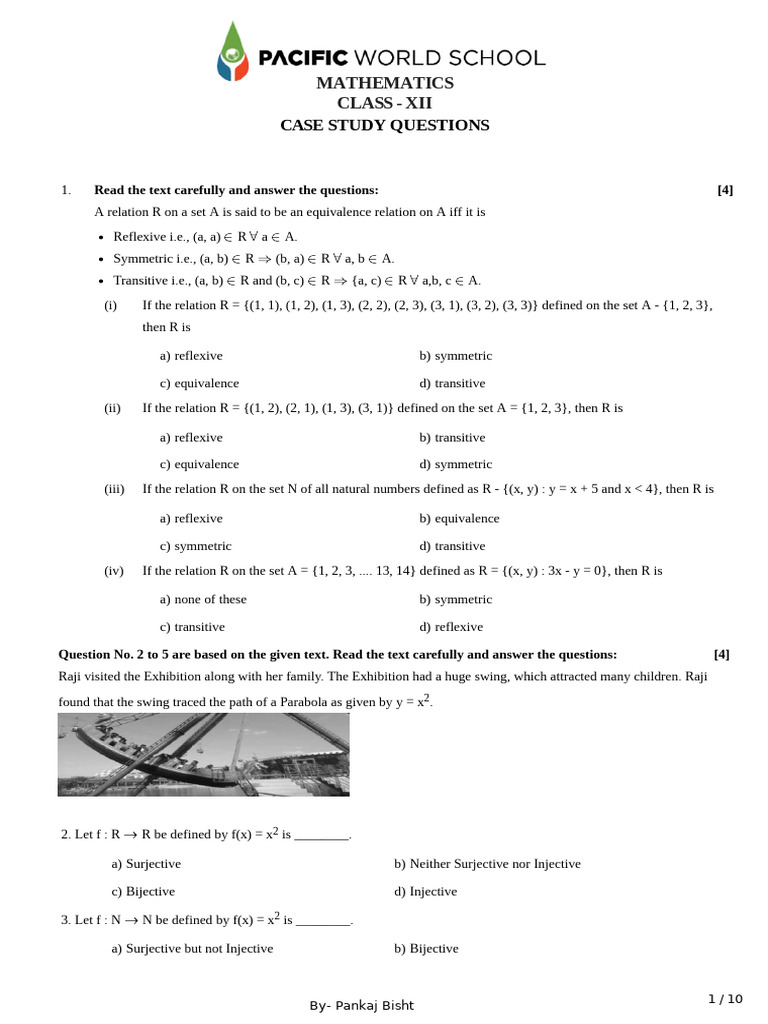 Case Study Questions - Math - XII - PWS | PDF | Mathematics | Geometry