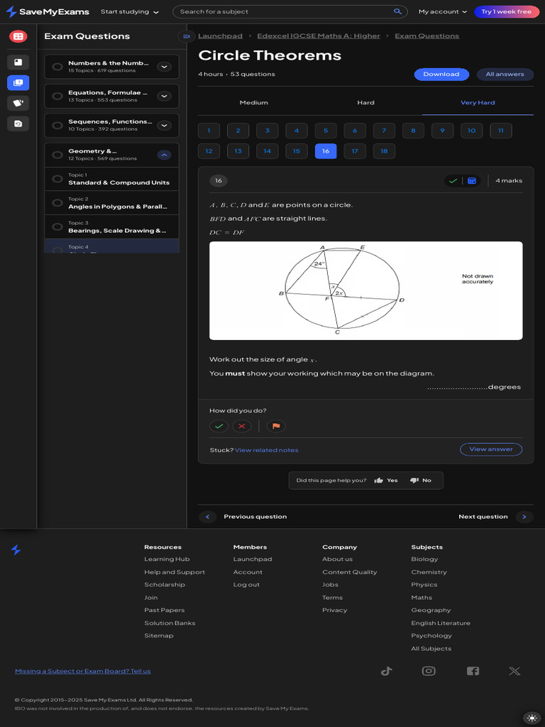 Circle Theorems Edexcel IGCSE Maths A Higher Exam Questions & Answers 2016 (PDF) 4 | PDF ...