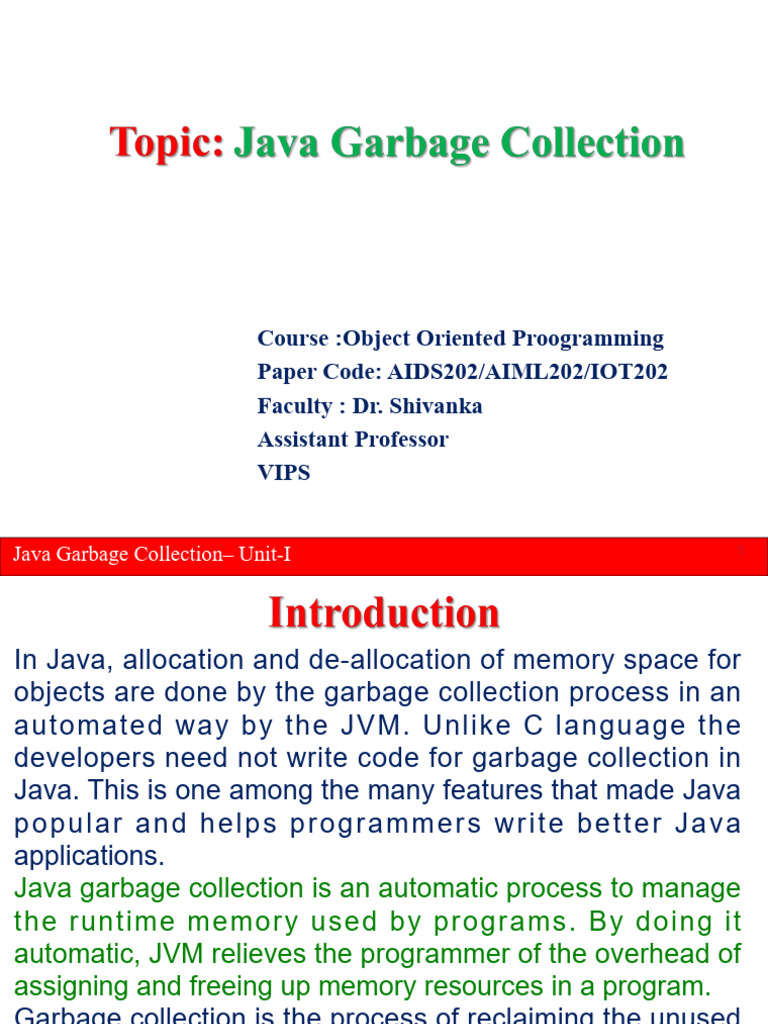 VIPS OOPS Unit 1 Garbage Collection | PDF | Java (Programming Language) | Java Virtual Machine