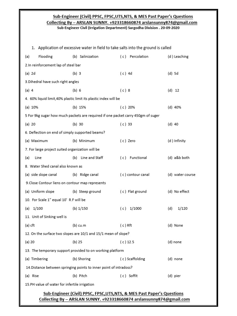 Civil Sub-Engineer Past Exam Questions | PDF | Scaffolding