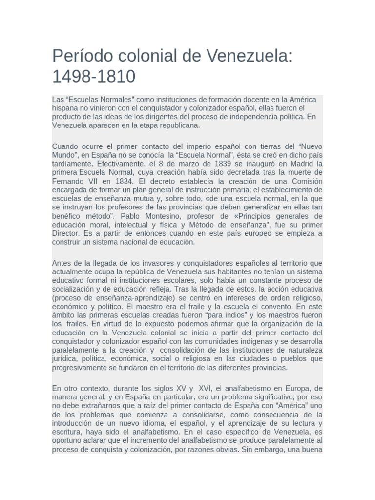El Período Colonial de Venezuela | PDF | Universidad | Venezuela