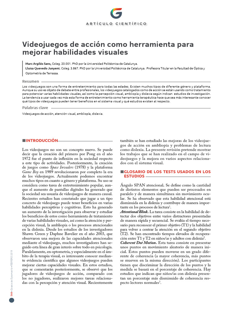 Videojuegos de Accin Como Herramienta para Mejorar Habilidades Visuales | PDF | Percepción ...