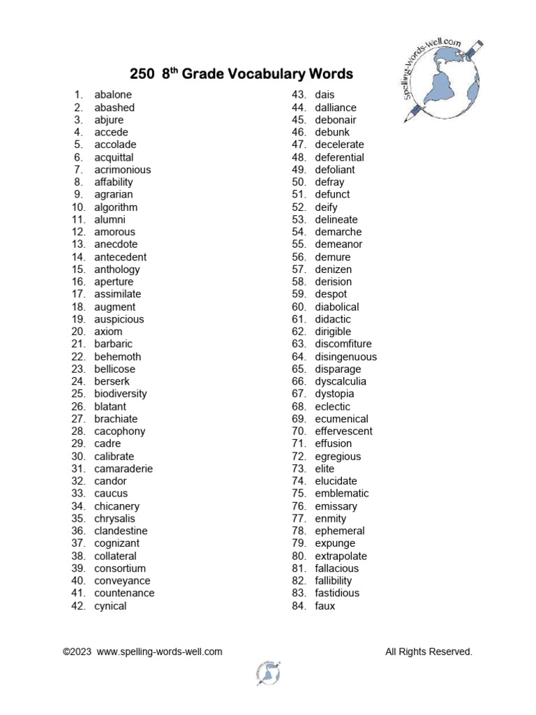 250 Essential 8th Grade Vocabulary Words | PDF