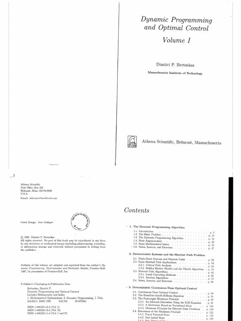 Bertsekas D.P. - Dynamic Programming and Optimal Control. Volume 1-Athena Scientific (1995) | PDF