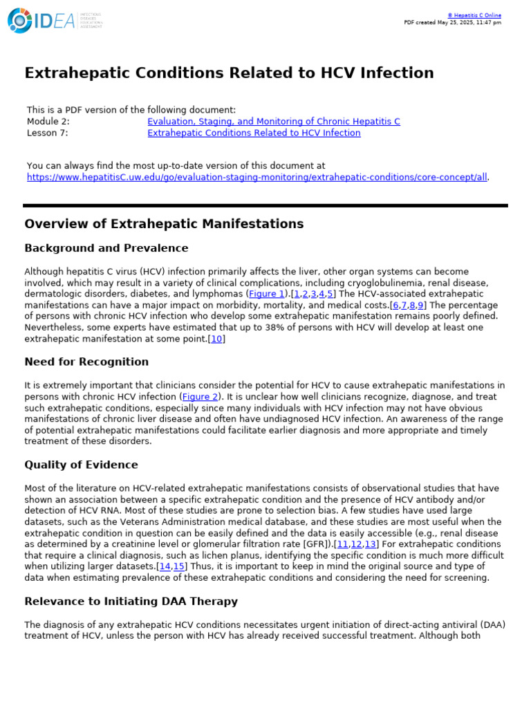 Extrahepatic Conditions Related To HCV Infection | PDF | Hepatitis C ...